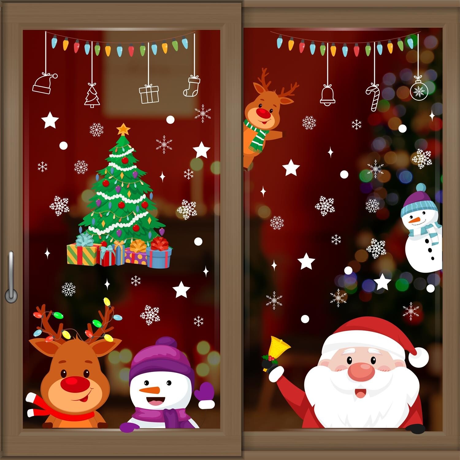 WALPLUS Santa And Rudolph In Candyland Christmas Window Clings Window ...