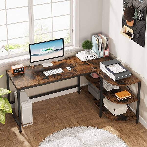 L-Shaped Desk with Storage Shelf Corner Computer Desk for Home Office ...