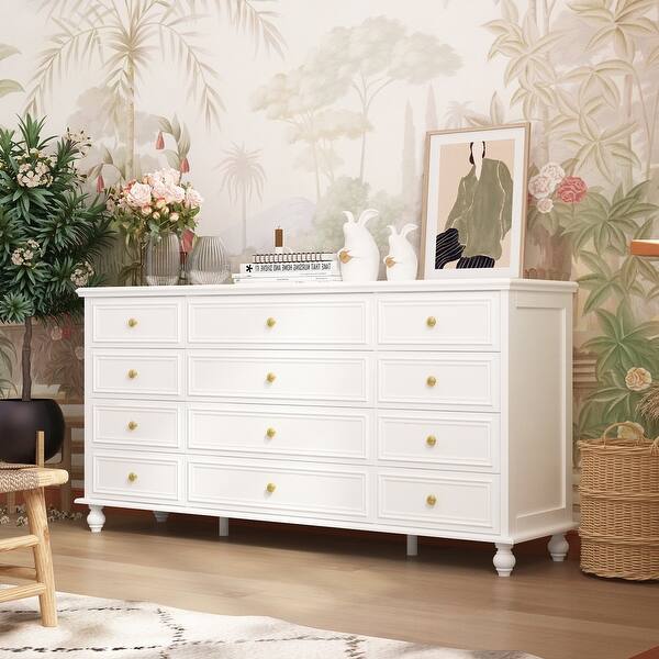 Timechee 63'' W Dresser White Chest Srorage Cabinet Lacquer Drawers ...