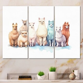 Designart "Herd Of Colorful Llamas I" Animals Wall Art Living Room Set ...