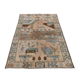 Shahbanu Rugs Brown Washed Out Hand Knotted Pure Wool Pictorial Afghan ...