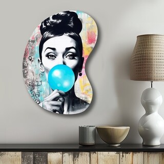 Designart - Audrey Hepburn Blue Bubble Gum - Celebrity Metal Wall Art ...