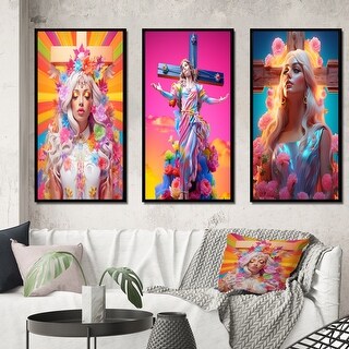 Designart "Barbie Jesus Vibrant Rainbow Colors IV" Christianism Framed ...