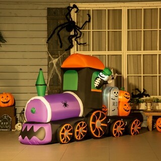 HOMCOM 8' Inflatable Halloween Skeleton Train with Ghosts, Tombstone ...