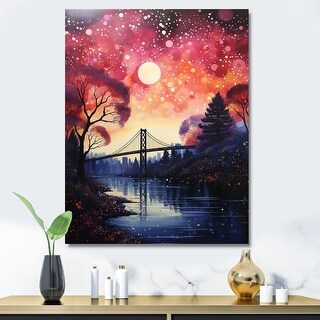 Designart "Pink Bridge Luminous Crossing Pointillism" Bridges Canvas ...