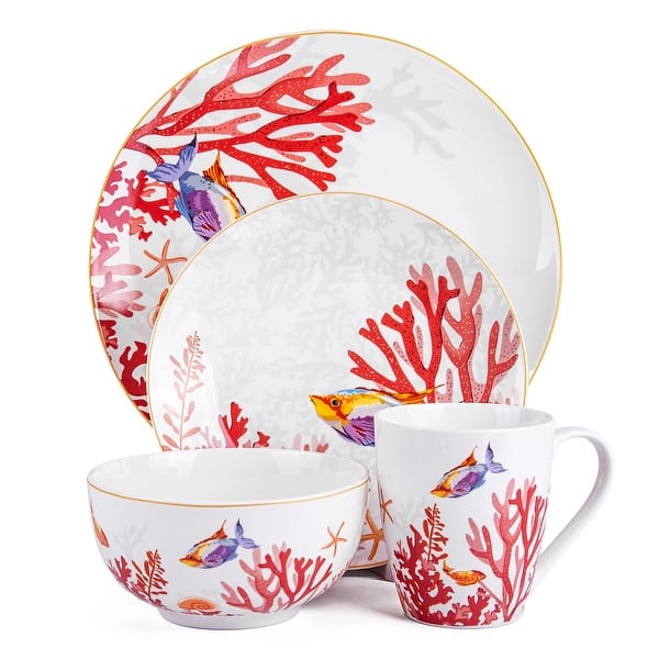 STP Goods Coral Reef Bone China Dinnerware Set of 4 for 1 - Bed Bath ...