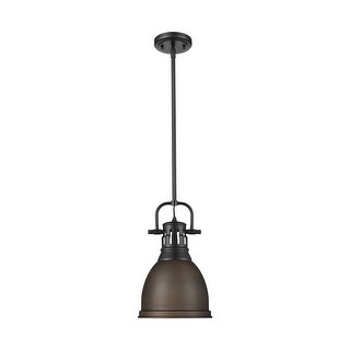 Duncan Small Pendant with Rod in Matte Black with Rubbed Bronze - Bed ...