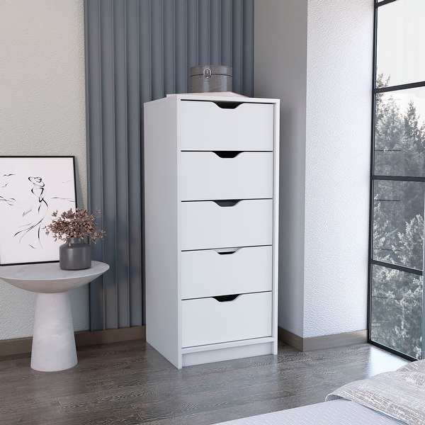 Dresser 42 H 5 Drawers Slim Storage Chest of Drawers can be used for dining room living room bedroom White Bed Bath Beyond 40743980