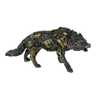Metallic Silver Finish Mechanical Steampunk Timber Wolf Statue - 6.5 X ...