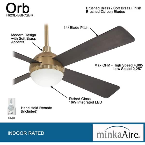 54 Inch Ceiling Fan with Integrated 16W LED Light in Brushed Brass/Soft ...