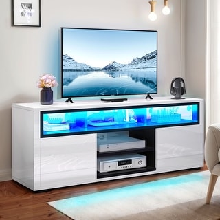 Moasis High Gloss LED TV Stand & Entertainment Center Media Console for ...