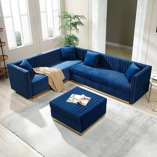 Velvet Sectionals Sofa Sets w/ L-shape Chaise Lounges Ottomans, Pillows ...