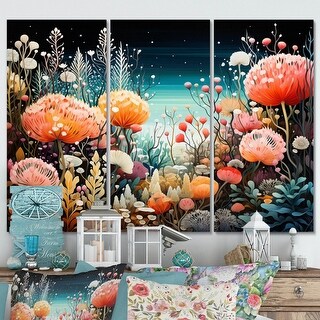 Designart "Underwater Coral Reef Depths I" Coral Canvas Prints Set ...