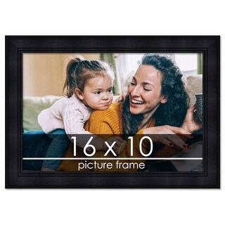16x10 Frame Black Contemporary Wood Picture Frame with UV Resistant ...