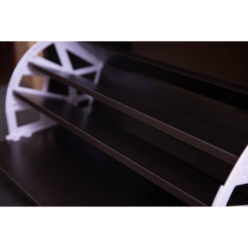 Black Wooden Fold-out Shoe Organizer Storage Bench Leather Cushion ...