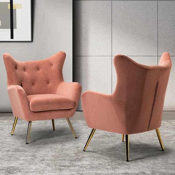 Eusebio Tufted Velvet Wingback Accent Chair with Metal Gold Legs Set of ...