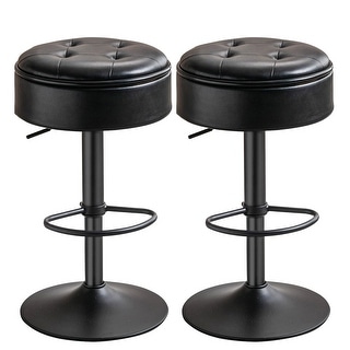 Round Storage Bar Stool, Whiskey Brown Faux Leather Height Adjustable ...