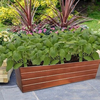 Rectangular Metal Flower Planter Box with Embossed Line Design, Large ...