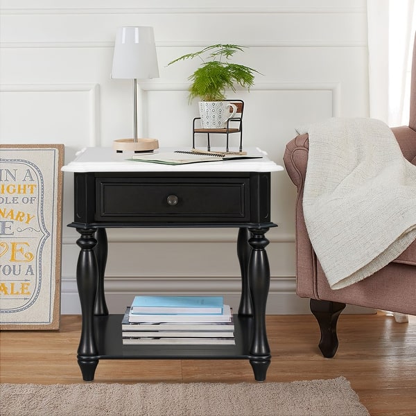 Classical Black End Table with Open Style Shelf Large Storage Space ...