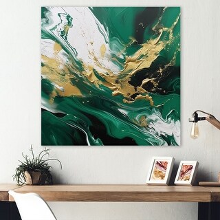 Designart "Green and Gold Serene Cascade IV" Abstract Metal Art Print ...