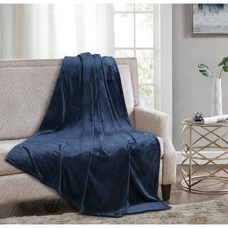 Navy Blue Solid Anti Microbial Oversized Throw - Bed Bath & Beyond ...