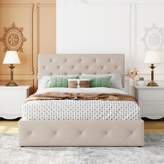 Full Size Tufted Upholstered Platform Bed with Underbed Hydraulic ...