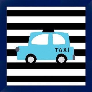 Linda Woods 'Bright Blue Taxi' Framed Art - Bed Bath & Beyond - 33532241
