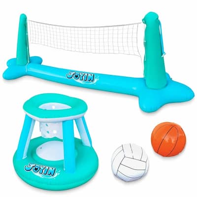 Syncfun 105" Inflatable Pool Float Volleyball Net & Basketball Hoops ...