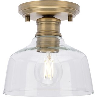 Singleton Collection 1-Light 7.62 in. Vintage Brass Small Semi-Flush ...