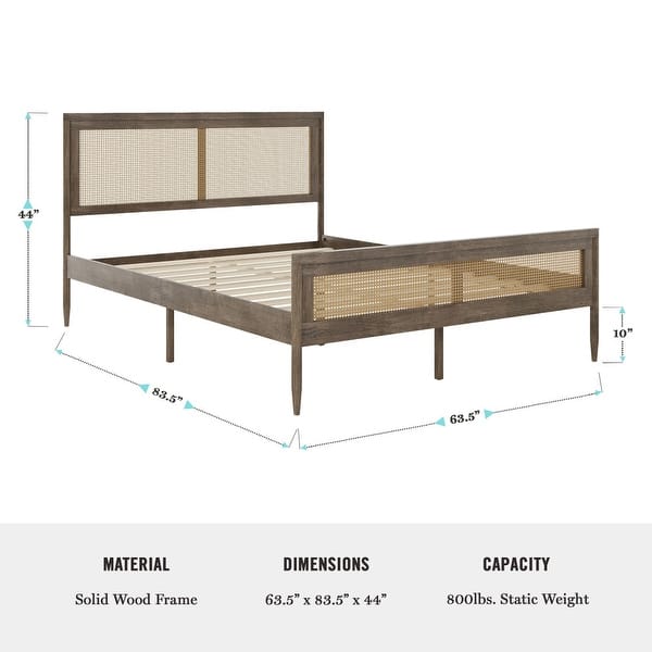 Martha Stewart Wooden Platform Bed with Rattan Inset Headboard and ...