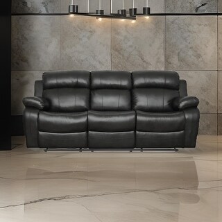 Leather Reclining Sofa With Center Drop Down Cup Holder, Black - Bed ...