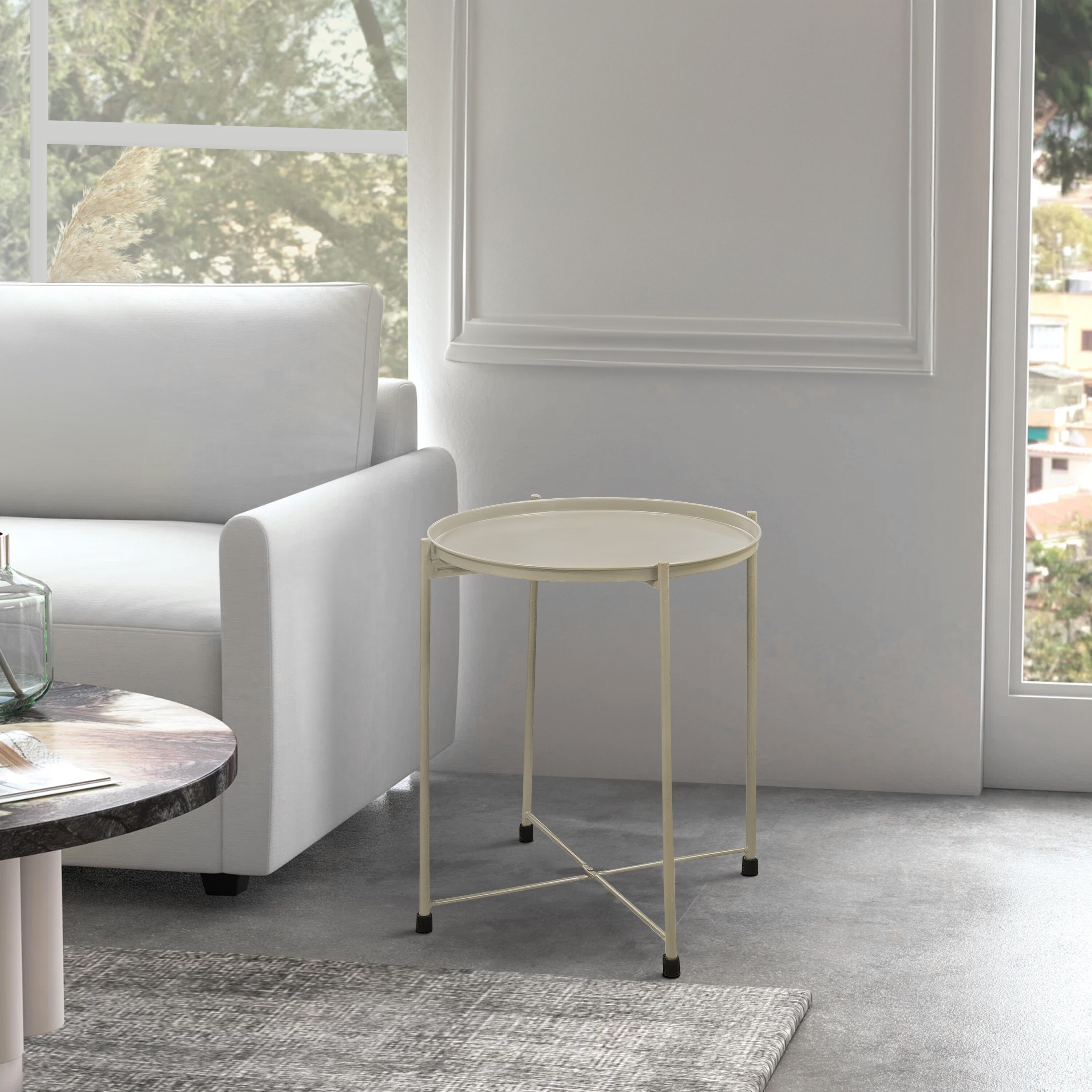 Round metal tray coffee table store
