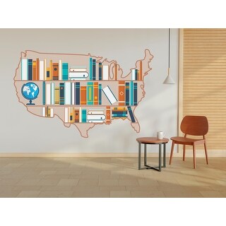 Library USA map wall decals, Books wall decor, bookshelf library - Bed ...