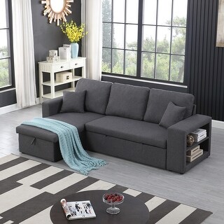 91" L-Shaped Reversible Sleeper Sofa with Storage Chaise & Bookcase ...