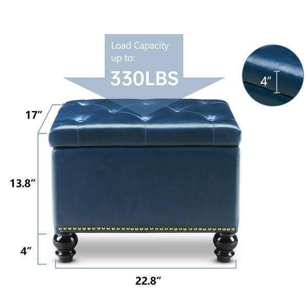Ainfox Rectangular Storage Ottoman Bench Footrest Stool With Button