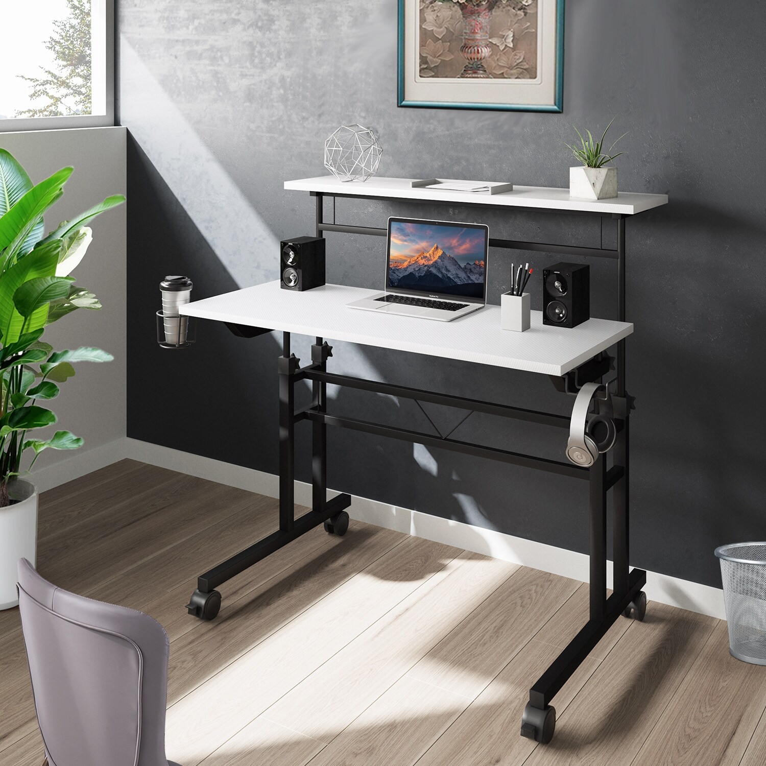 Techni Mobili Rolling Writing Desk with Height Adjustable Desktop and ...