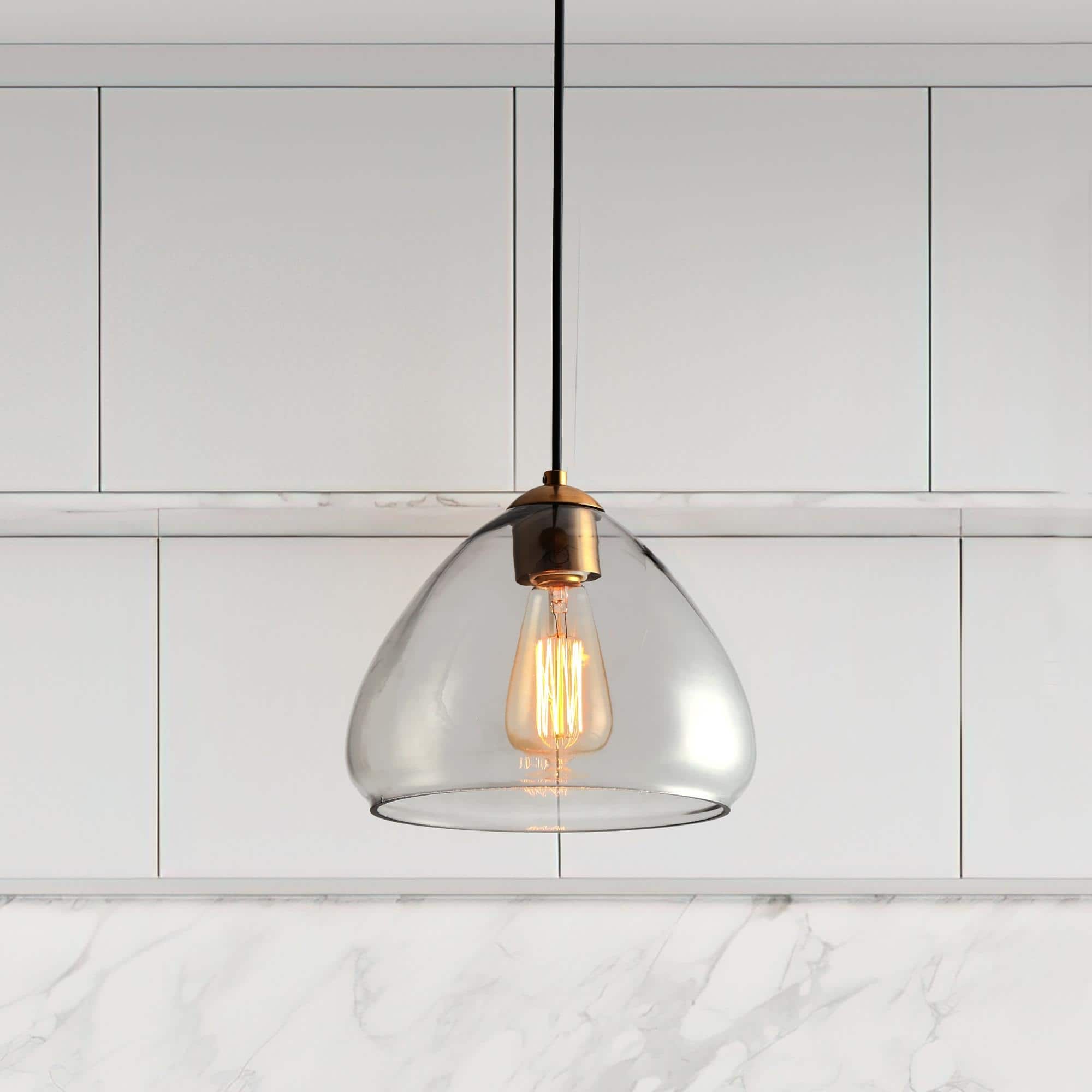 Modern Single Dome 1-Light Smoked Gray Glass Kitchen Island Pendant ...