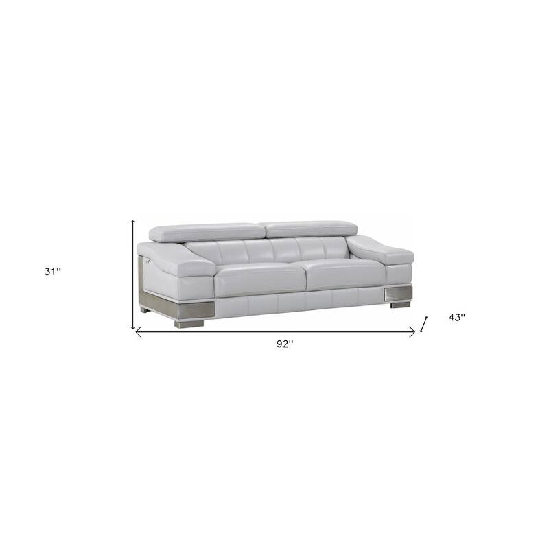 92" Lovely Light Grey Leather Sofa - Overstock - 36063029