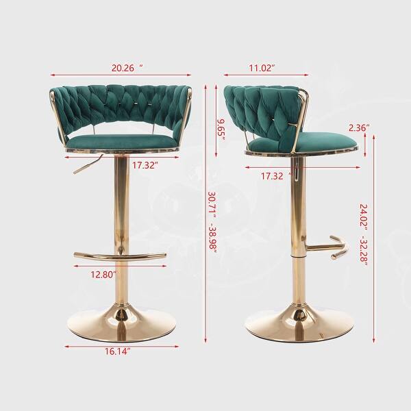 Height Adjustable Mechanical Lifting Bar Stools Velvet Set of 2 - Bed ...