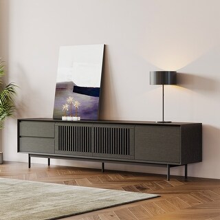 Modern Black TV Stand, Minimalist Media Console with Slatted Doors, 2 ...