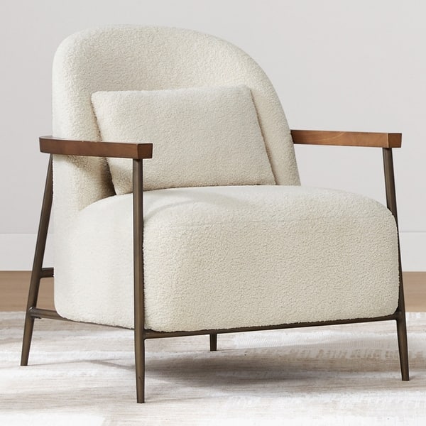 Spruce & Spring Anthony Modern Upholstered Faux Sherpa Chair with Wood ...