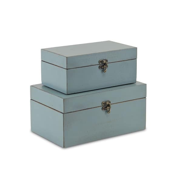 Set of 2 Blue Solid Rectangular Wooden Storage Boxes 10.25" - Bed Bath ...