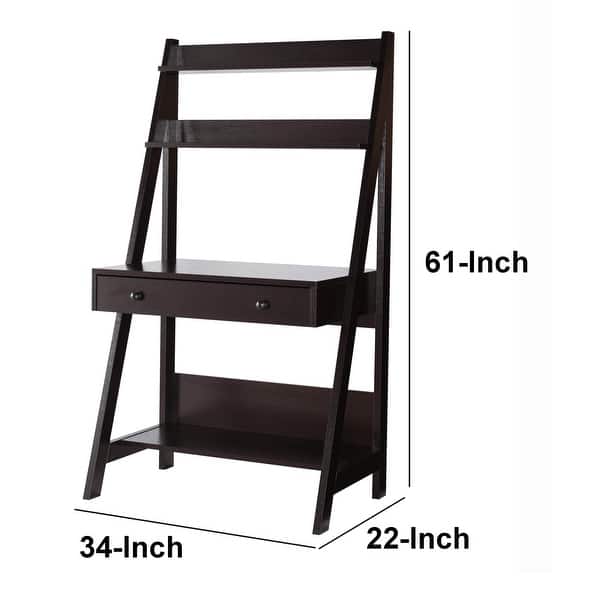 Contemporary Style Ladder Home Office Desk With 3 Open Shelves And 1 ...
