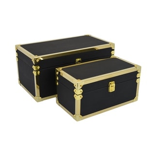 Mecca Storage Box Set of 2, Rivet Accents, Gold Metal Trim, Black Wood ...