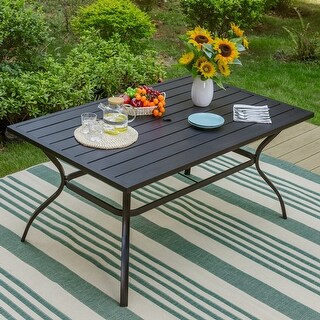 Outdoor Dining Slat Table Black Rectangle Patio Bistro Table Sturdy ...