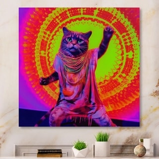 Designart "Rave Cat In Pink Neon" Animals Cat Wall Art Living Room ...
