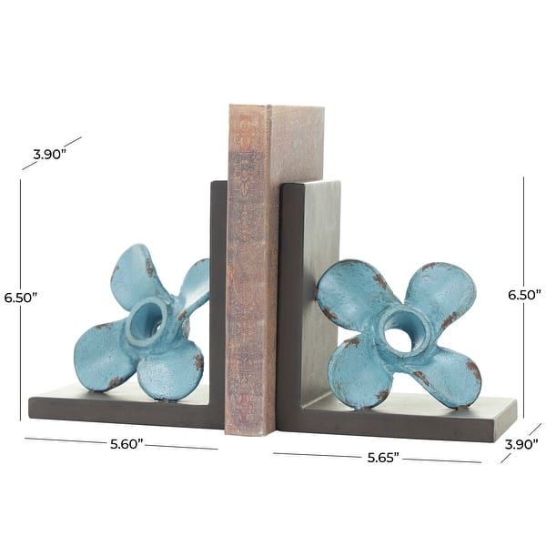 Teal Metal Distressed Propeller Boat Decorative Bookends with Brown L ...