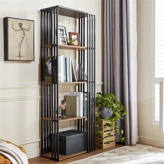 Black open bookcase bookcase, tall wooden bookcase with metal frame ...