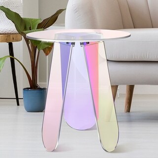 Round Clear Iridescent Side Table Rainbow Acrylic Coffee Table Rainbow ...