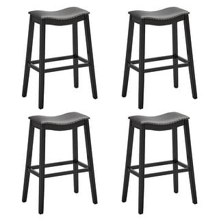 Gymax 30'' Barstools Set of 4 Upholstered Bar Height Chairs PU Leather ...